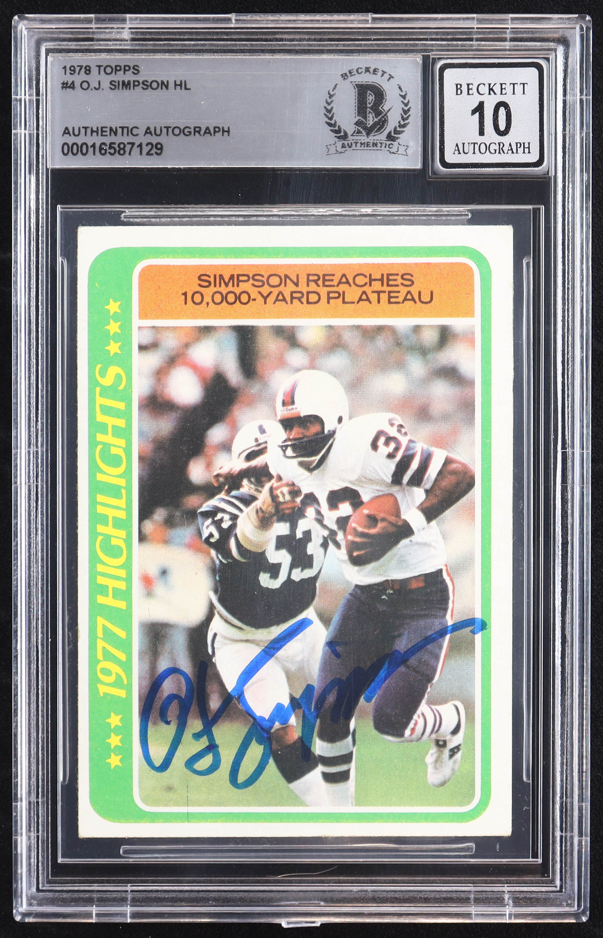 O.J. Simpson Signed 1978 Topps #4 HL Reaches 10,000 Yards (BGS | Auto ...