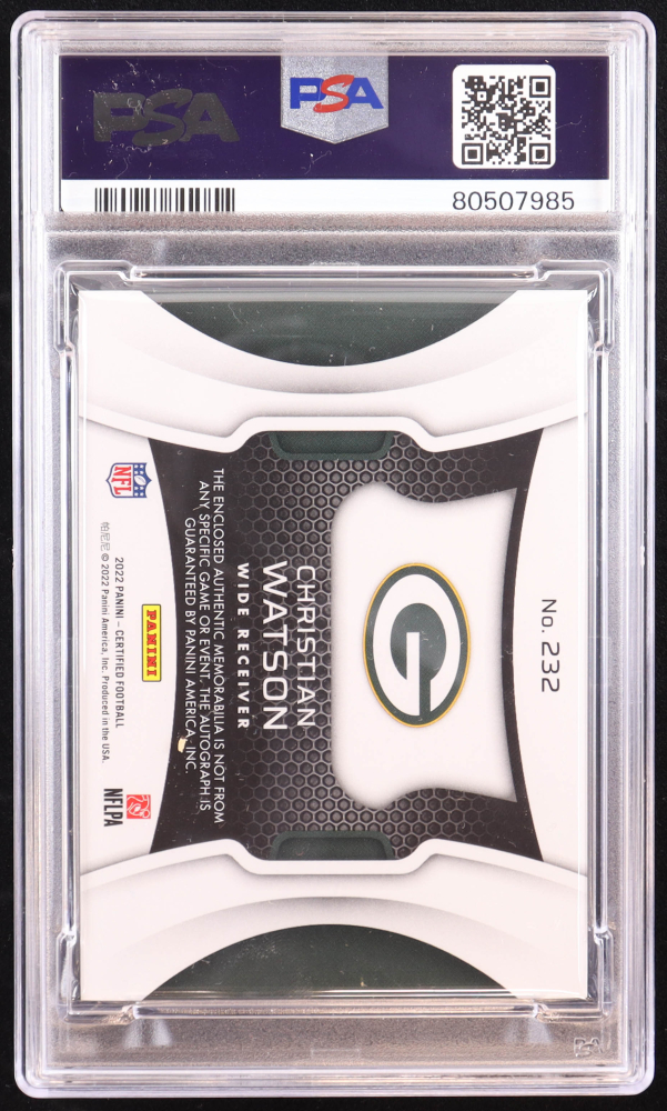 Christian Watson 2022 Certified Mirror Teal #232 JSY AU RC #34/50 (PSA ...