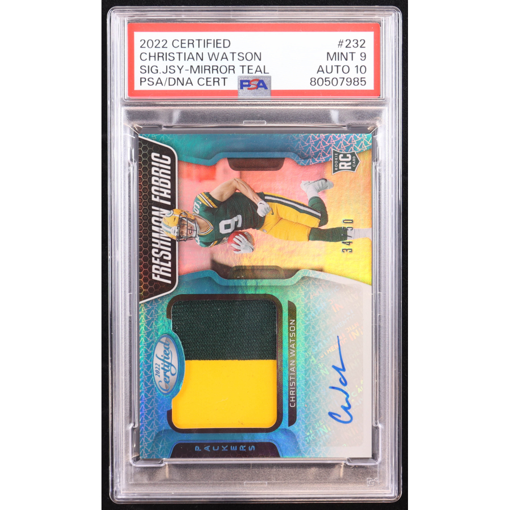 Christian Watson 2022 Certified Mirror Teal #232 JSY AU RC #34/50 (PSA ...
