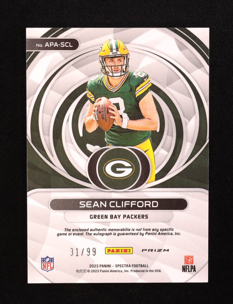 Sean Clifford 2023 Panini Spectra Aspiring Patch Autographs #19 RC #31/ ...