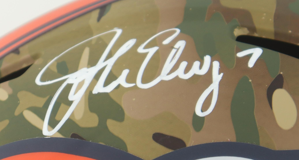 John Elway Signed Broncos Full-Size Camo Alternate Speed Helmet (Radtke ...