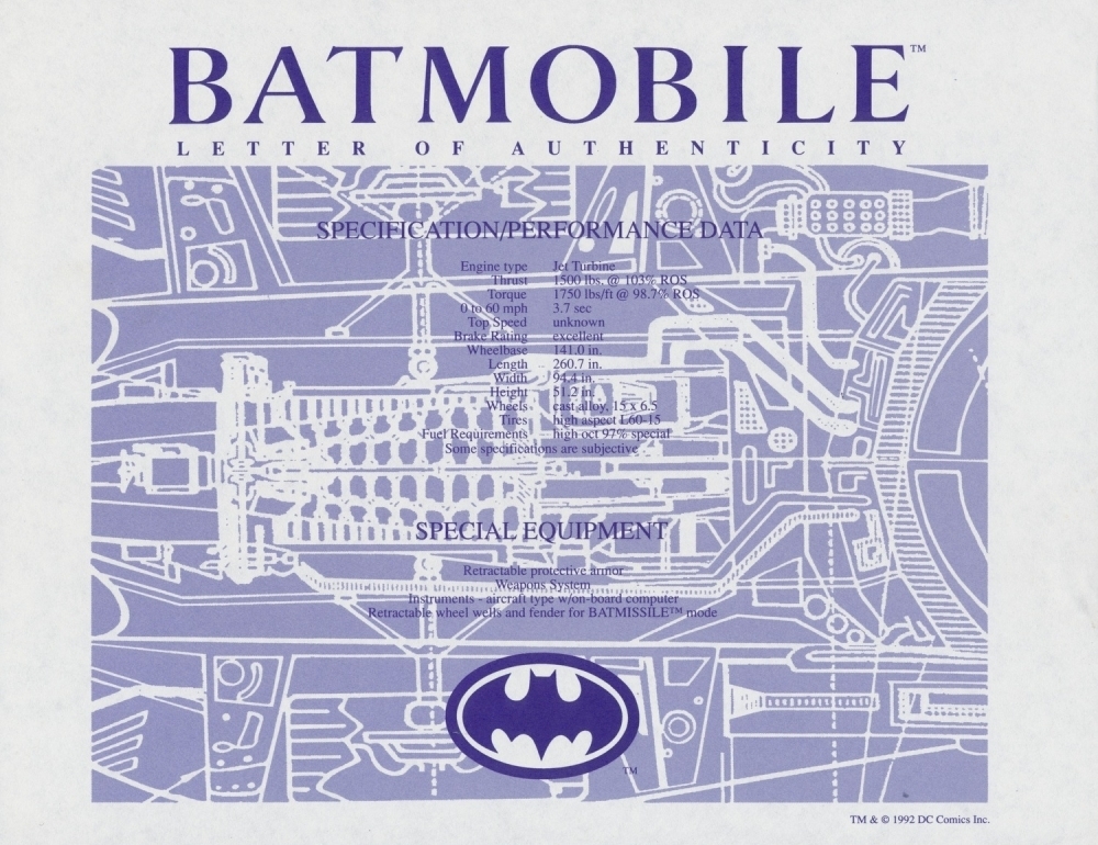 Collection of (4) Batman Batmobile 1992 LE 11x14 Blueprints from ...
