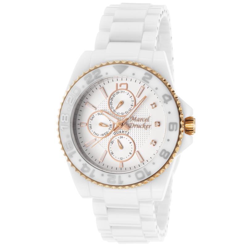Marcel Drucker Ceramic & Steel Watch with Rose Gold Plated Face, White ...