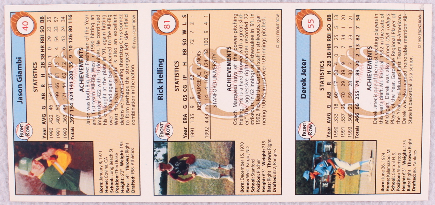 Uncut Sheet of (3) 1992 Front Row Draft Picks Baseball Cards with #55 ...