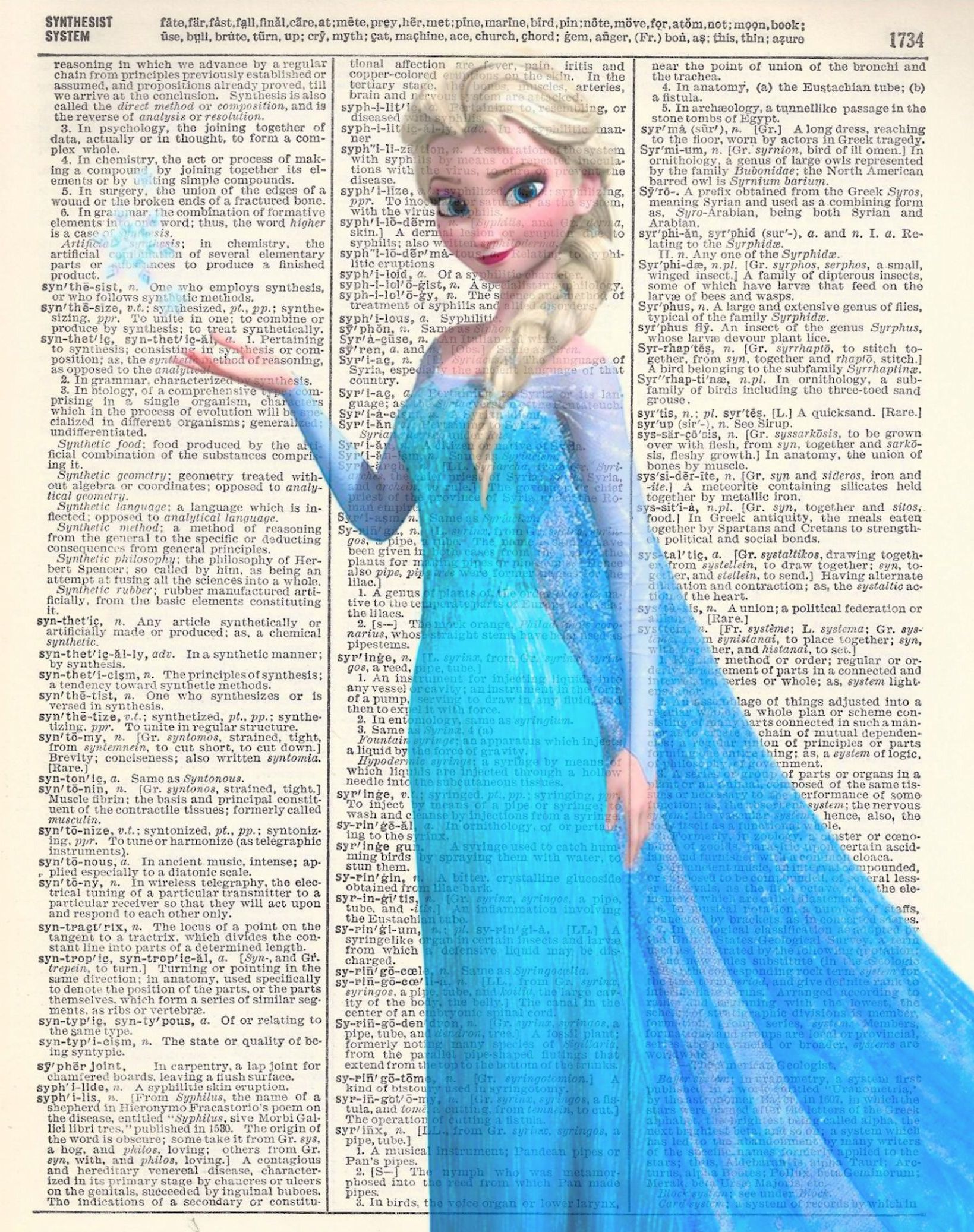 Elsa "Frozen" Walt Disney Unique Original Antique Dictionary Page Art ...