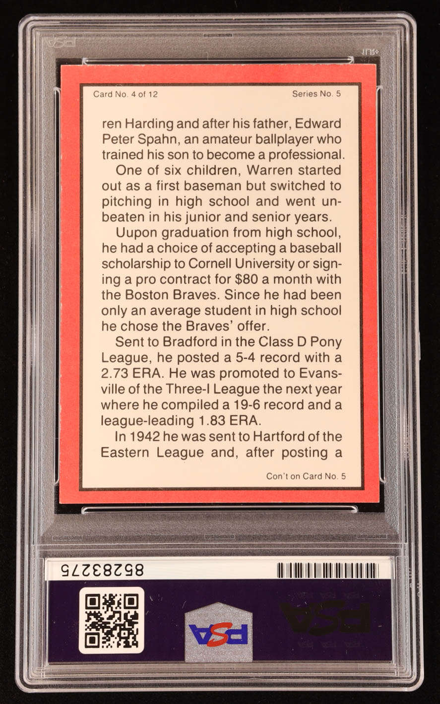 Warren Spahn Signed 1983 ASA Warren Spahn #4 (PSA | Auto Grade 10 ...