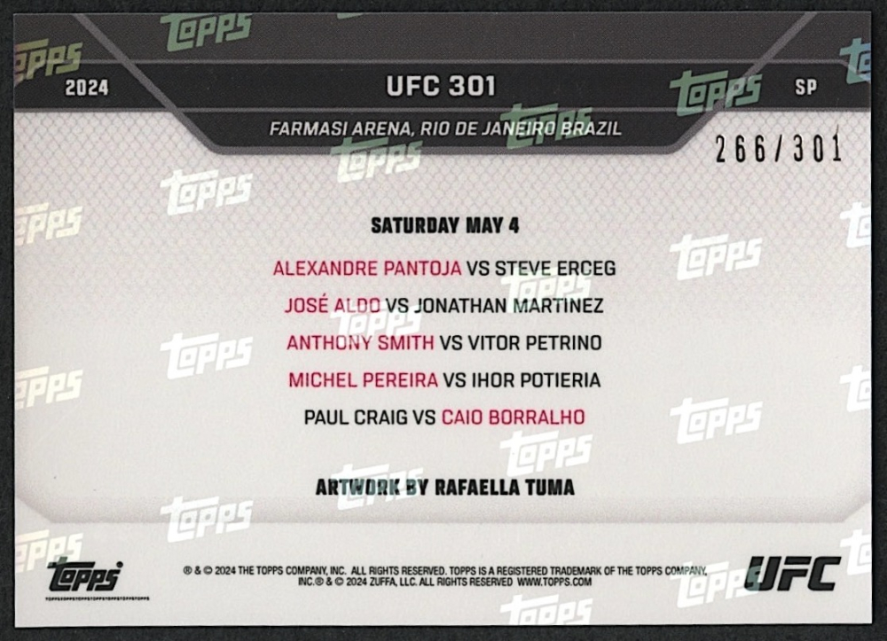 UFC 301 2024 Topps Now SP Fight Poster #/301 | Pristine Auction