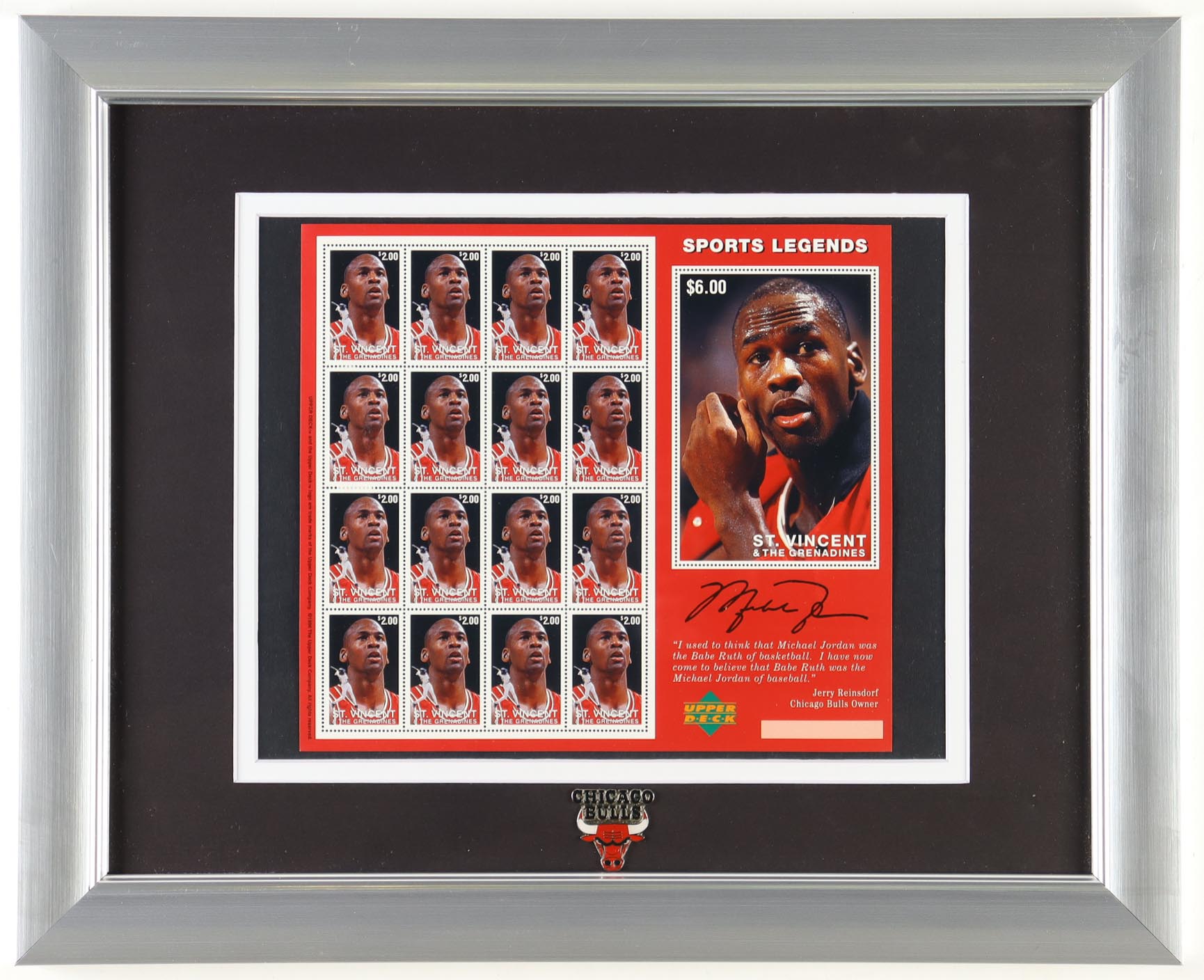 Michael Jordan Bulls Custom Framed Full Uncut Postage Stamp Sheet with ...