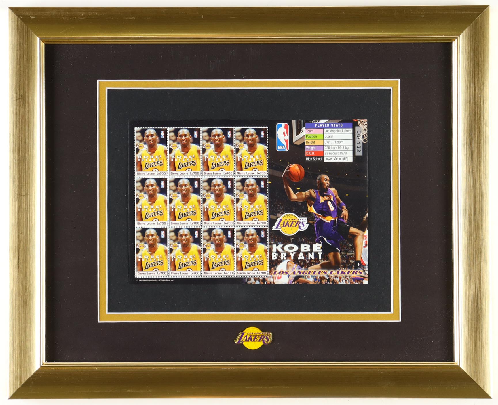 Kobe Bryant Full Uncut Postage Stamp Sheet Custom Framed Display with ...