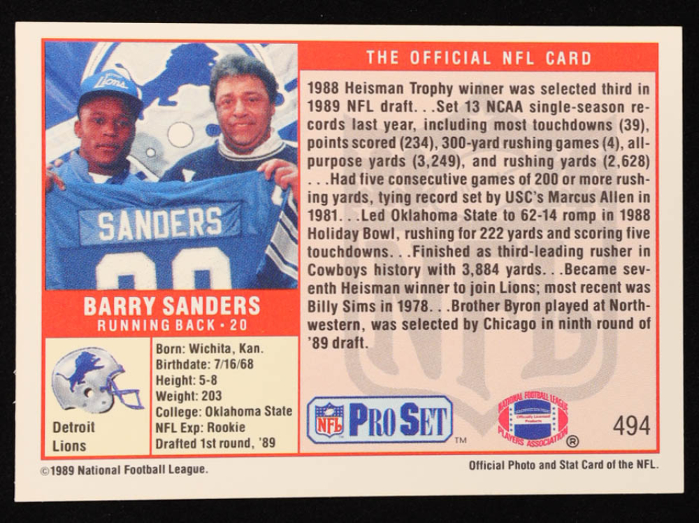 Barry Sanders 1989 Pro Set #494 RC | Pristine Auction