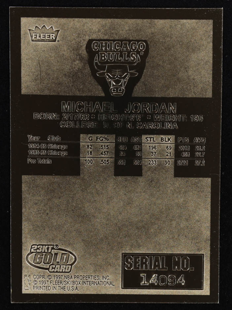 Michael Jordan 1997 Fleer Premier Signature Series 23Kt Gold Card ...