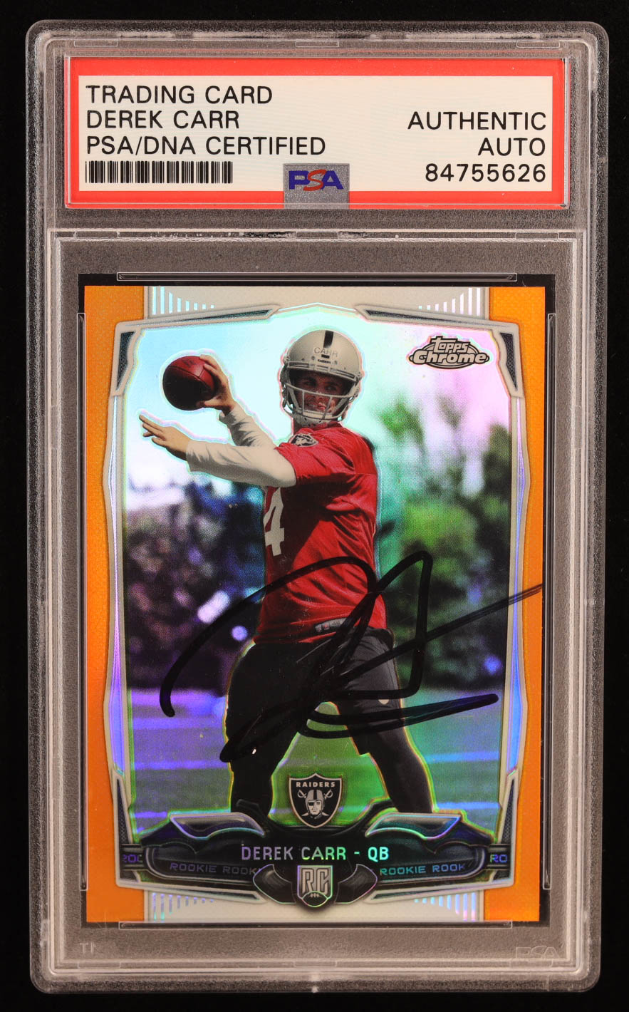 Derek Carr Signed 2014 Topps Chrome Orange Refractors #115 RC (PSA ...
