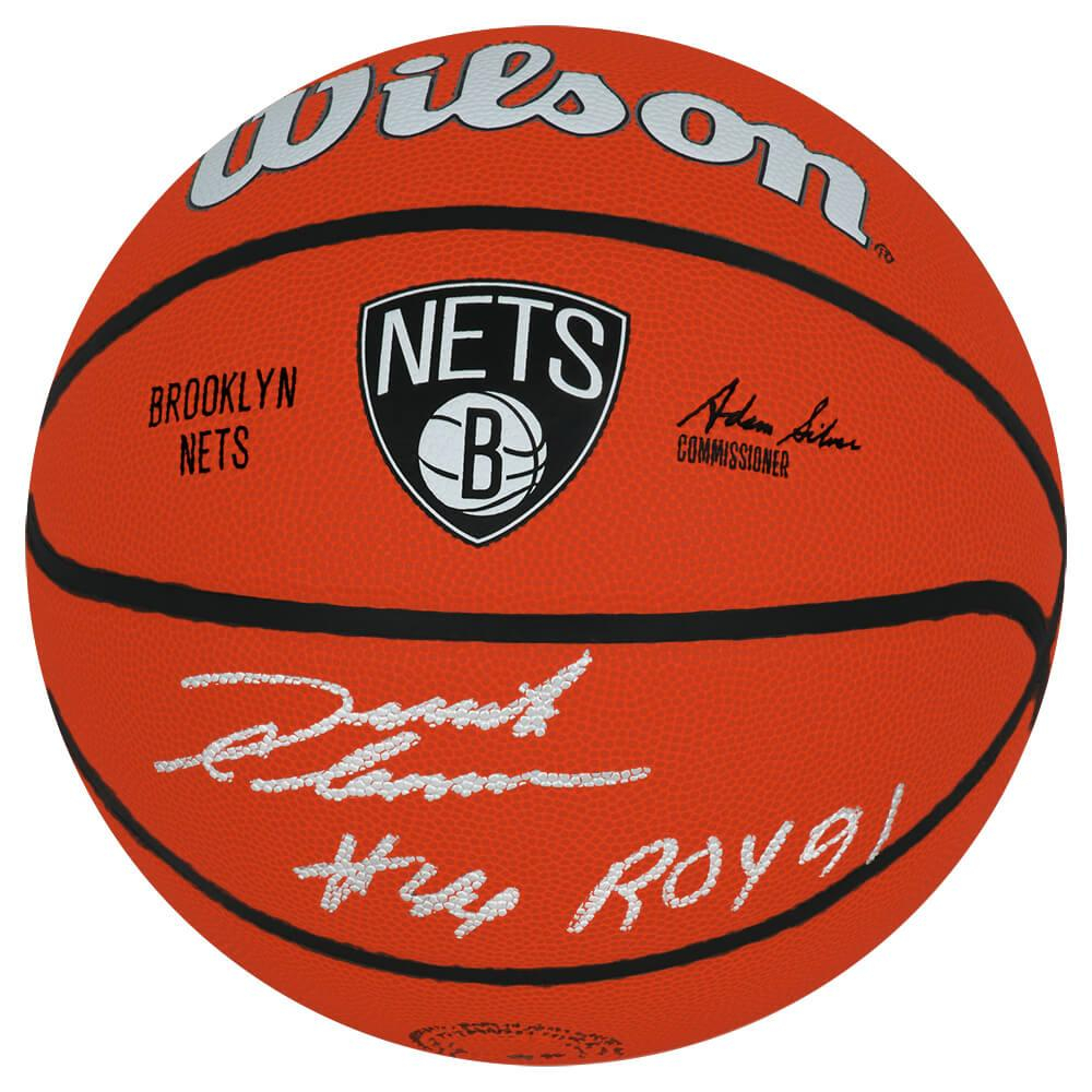 Derrick Coleman Signed Nets Logo Basketball Inscribed "ROY 91 ...