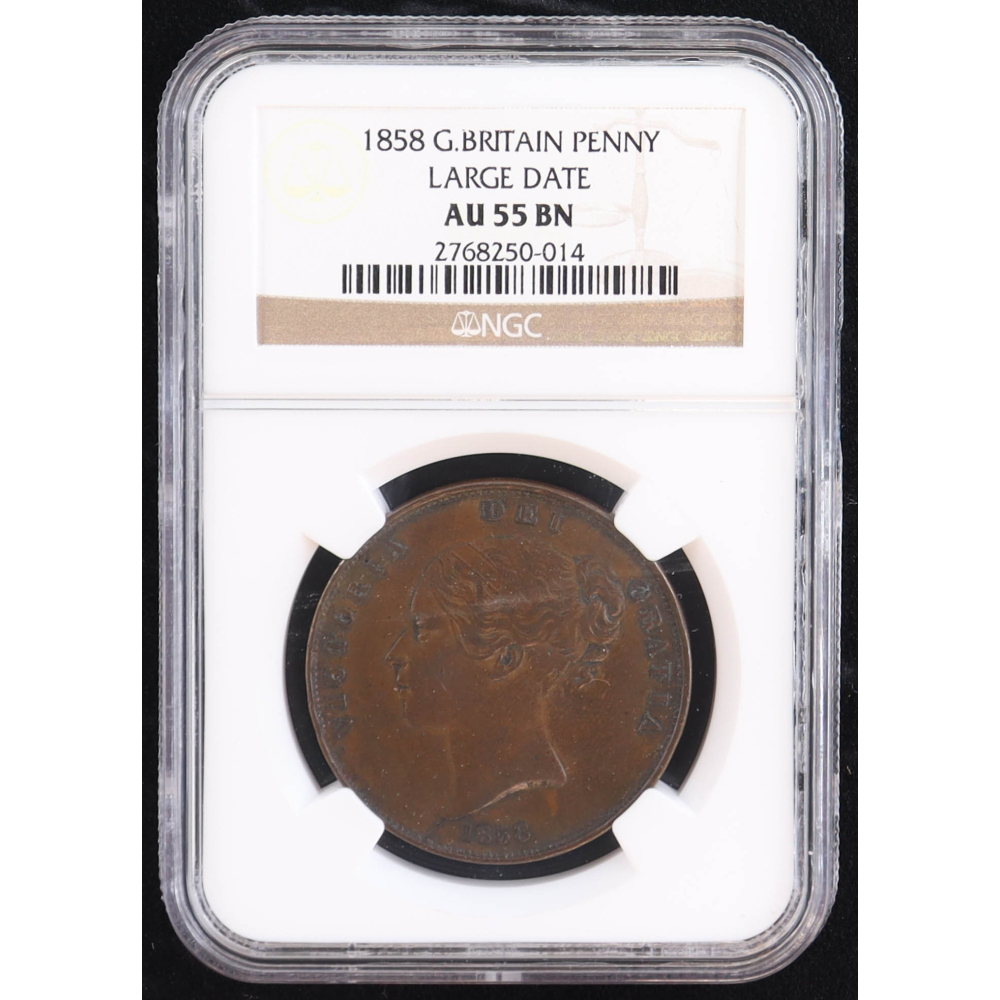 1858 Great Britain Penny - Large Date (NGC AU58 BN) | Pristine Auction