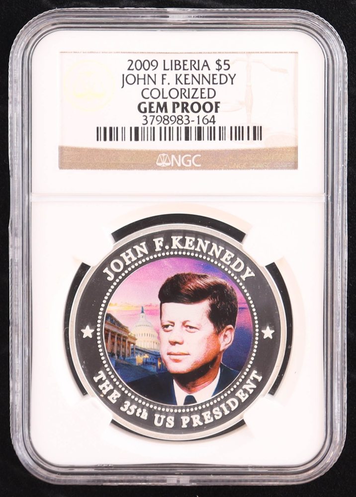2009 Liberia $5 JFK Colorized Proof Coin (NGC GEM PROOF) | Pristine Auction
