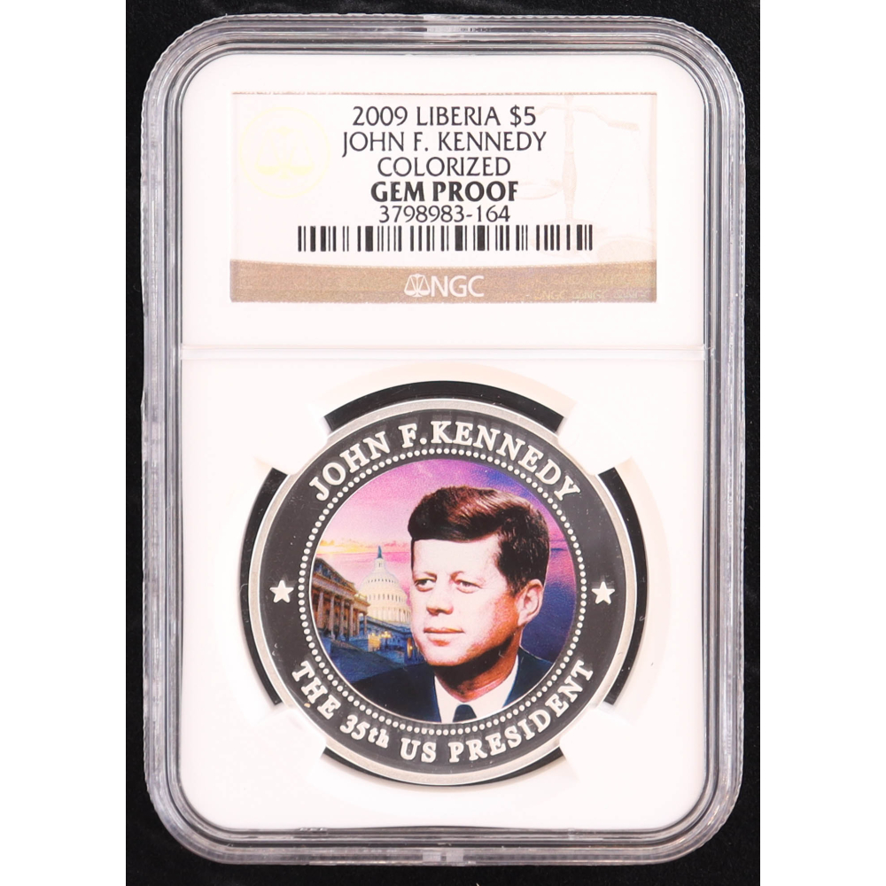 2009 Liberia $5 JFK Colorized Proof Coin (NGC GEM PROOF) | Pristine Auction