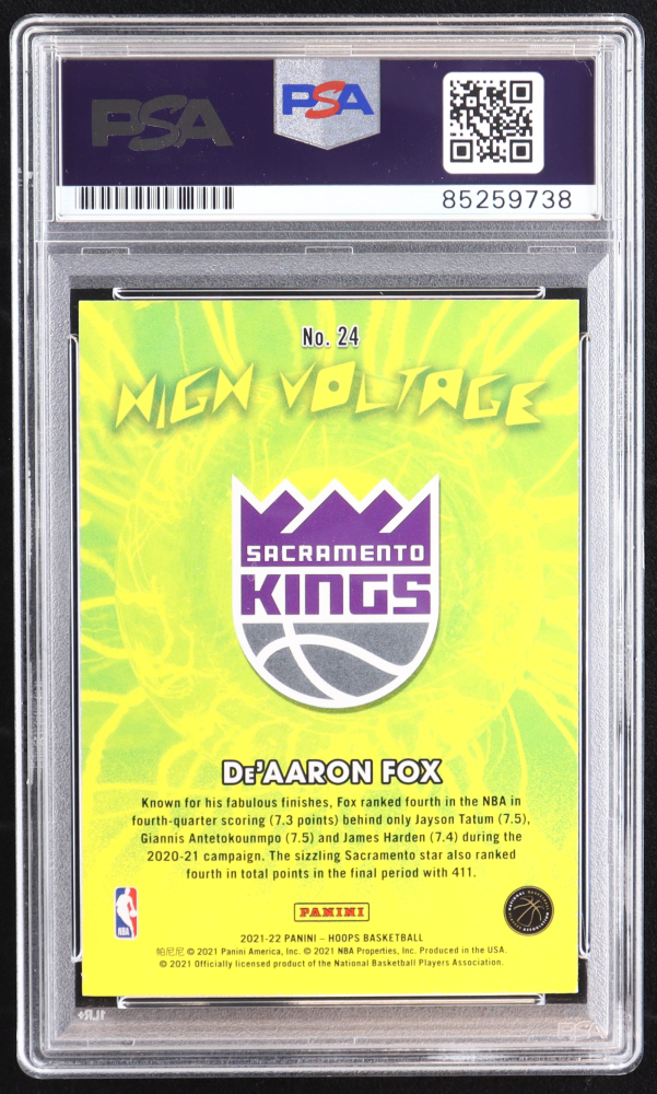De'Aaron Fox Signed 2021-22 Hoops High Voltage #24 (PSA) | Pristine Auction