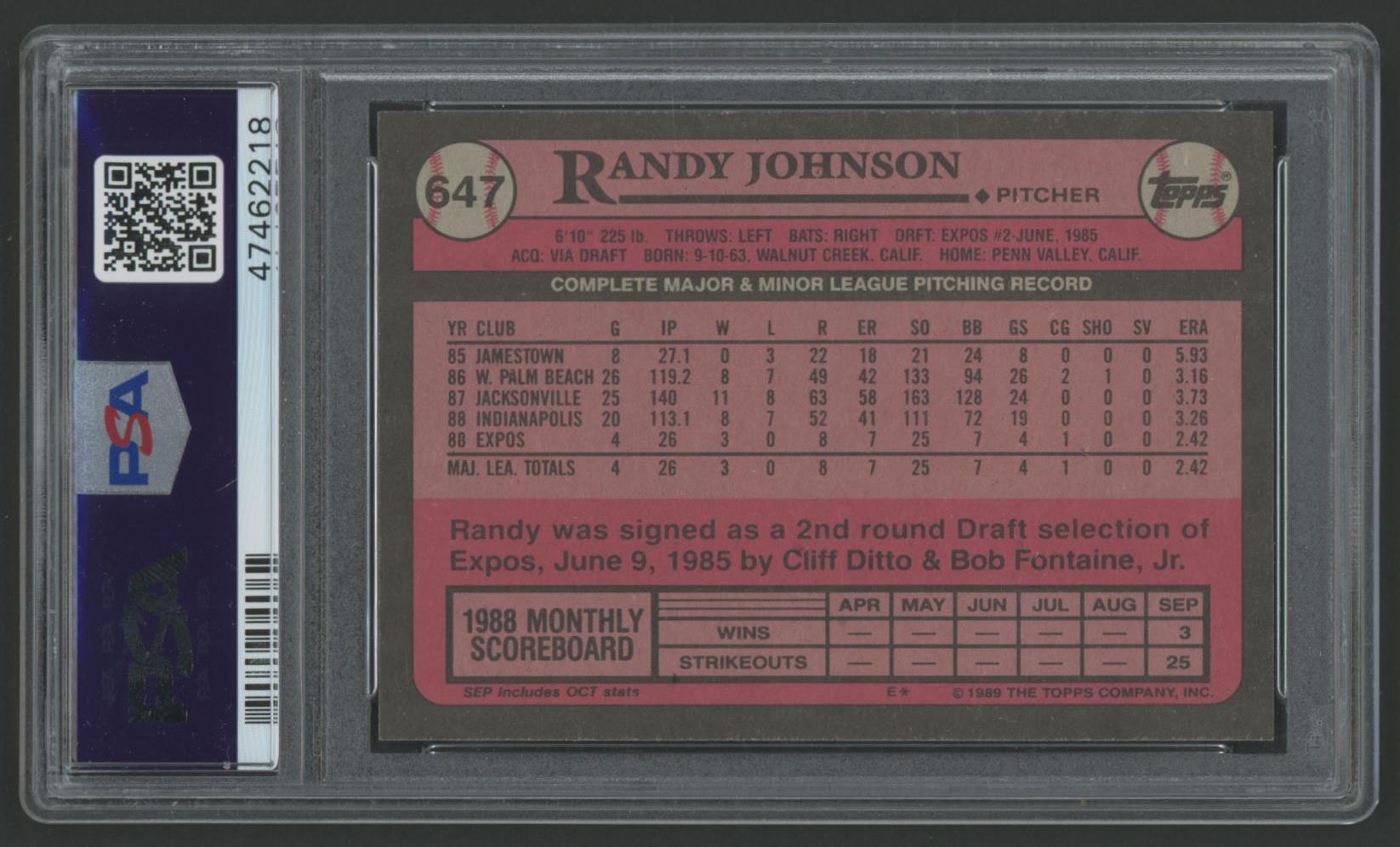 Randy Johnson 1989 Topps #647 RC (PSA 10) | Pristine Auction