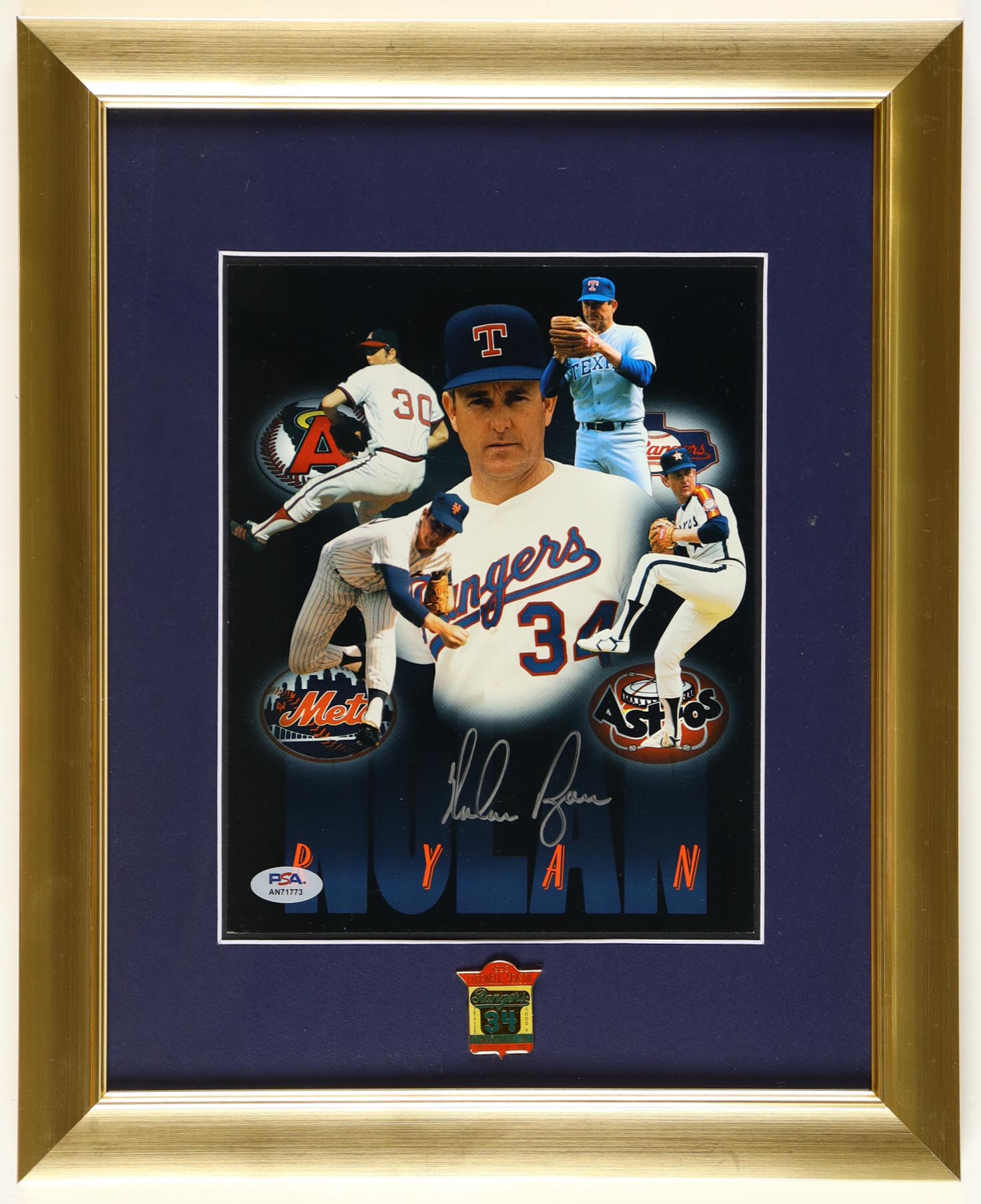 Nolan Ryan Signed Rangers Custom Framed Photo Display With Retirement ...
