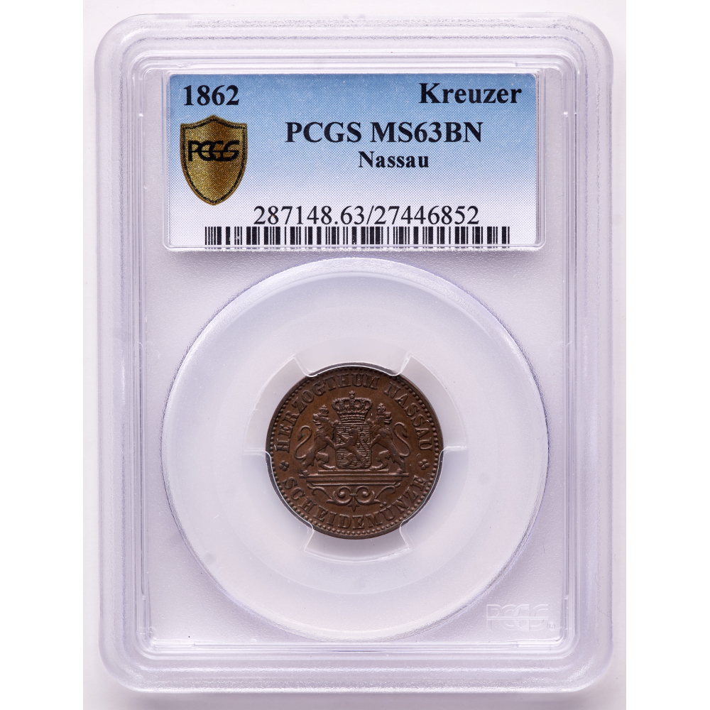 1862 Germany, Mainz-Hesse Darmstadt-Nassau Solms-Frankfurt Kreuzer KM ...