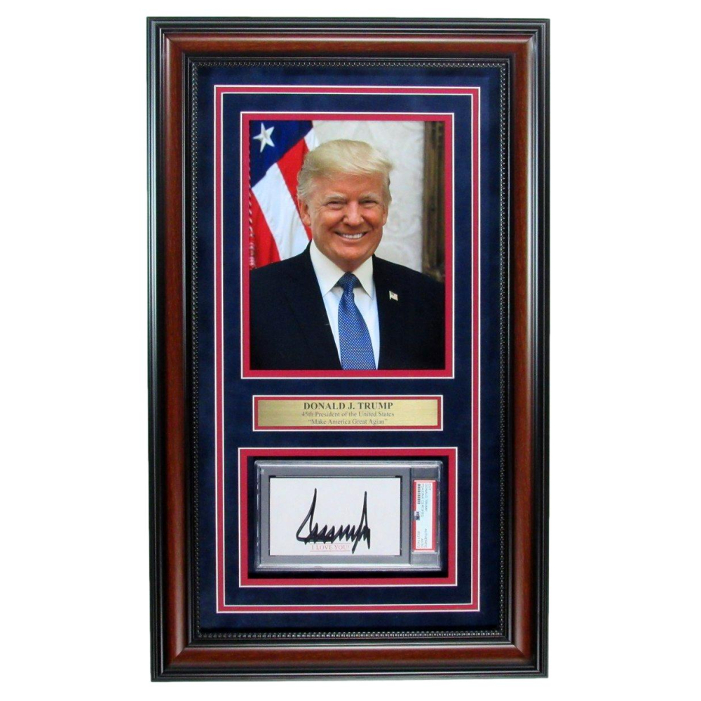 Donald Trump Signed Custom Framed Cut Display With Name Plaque (PSA ...