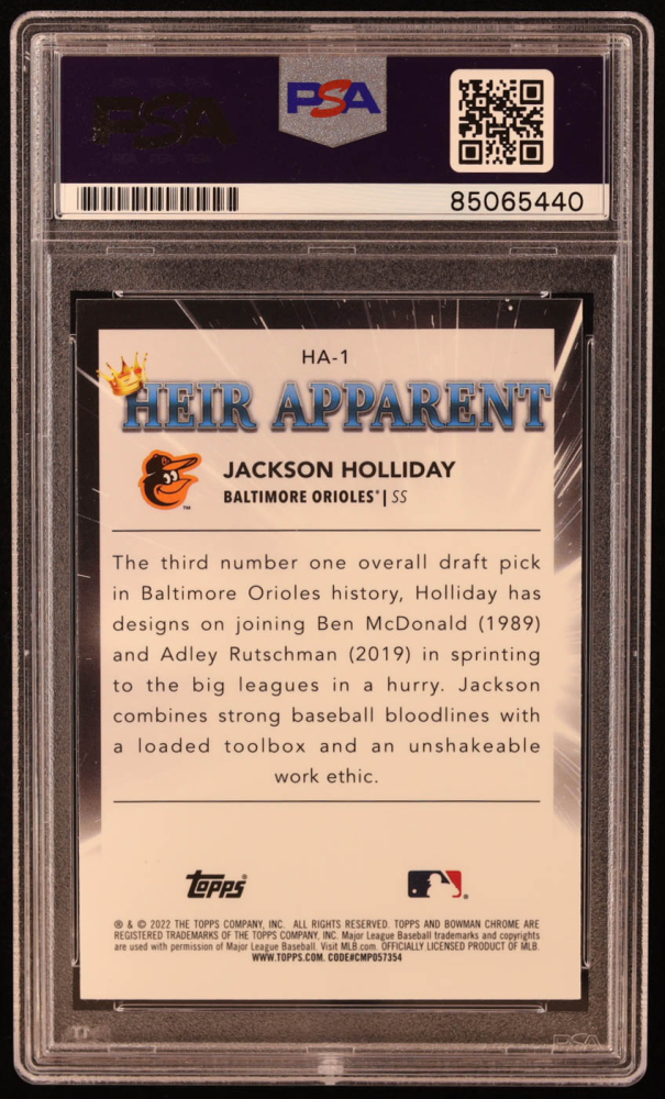 Jackson Holliday Signed 2022 Bowman Chrome Draft Heir Apparent #HA1 RC ...
