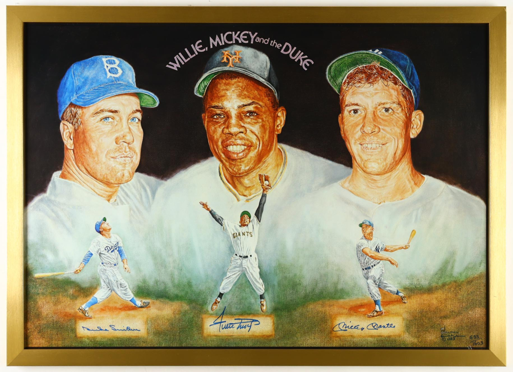 Mickey Mantle, Duke Snider & Willie Mays Signed 1983 Vintage Art Print ...