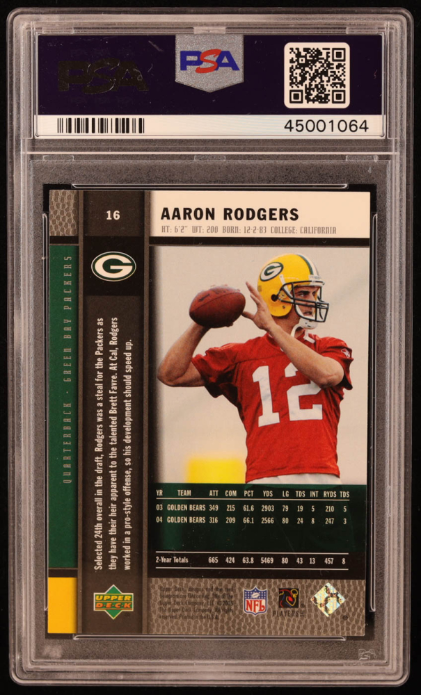 Aaron Rodgers 2005 Upper Deck Rookie Premiere #16 RC (PSA 10 ...