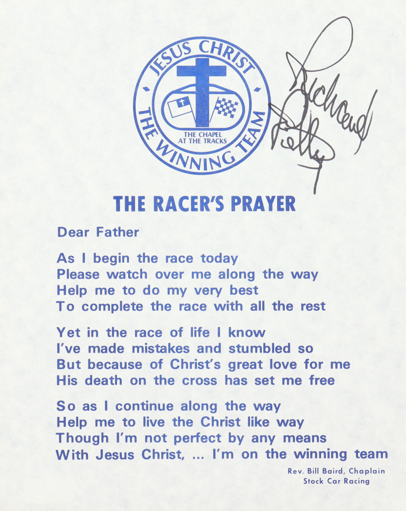 Richard Petty Signed Original "The Racer's Prayer" Sheet | From Richard ...