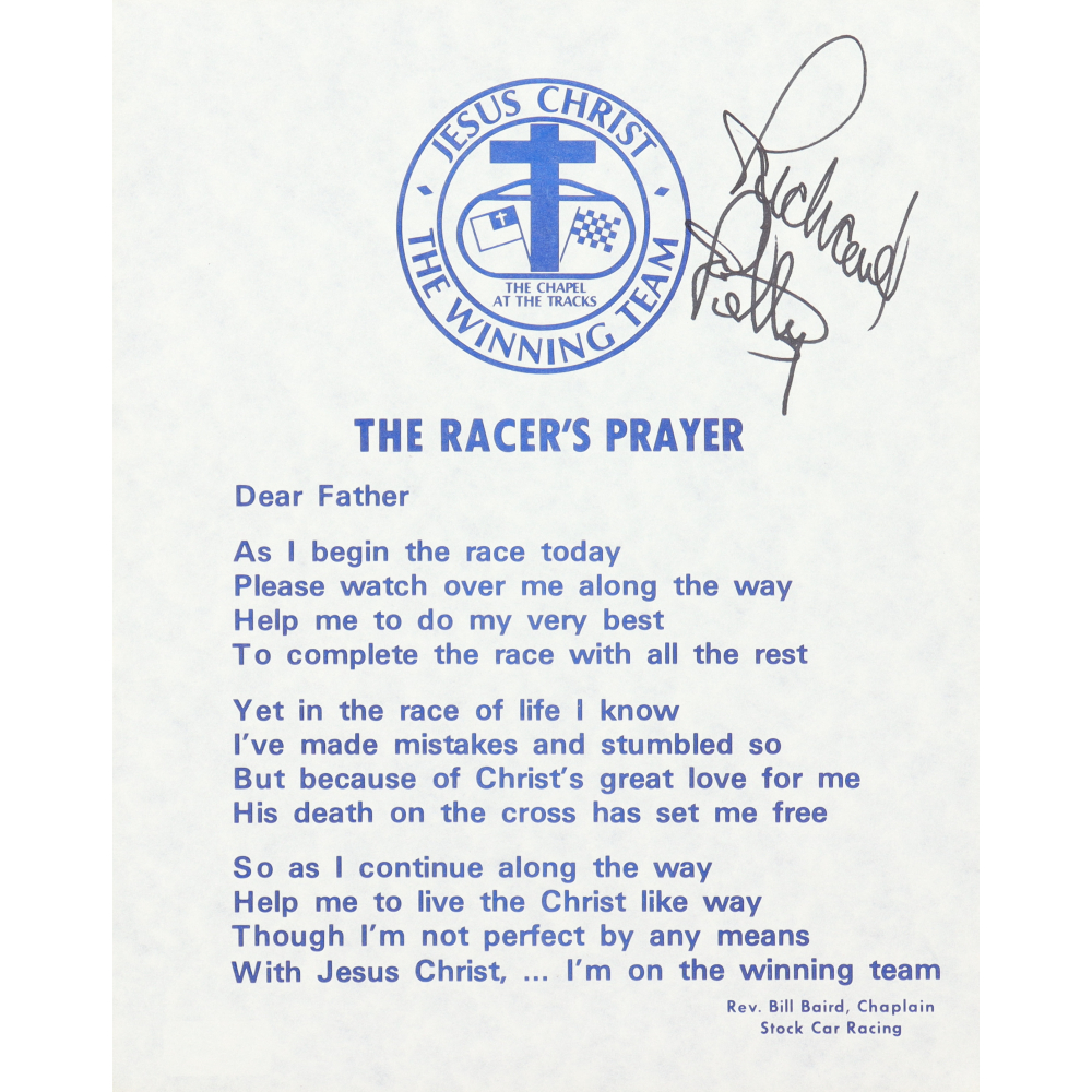 Richard Petty Signed Original "The Racer's Prayer" Sheet | From Richard ...