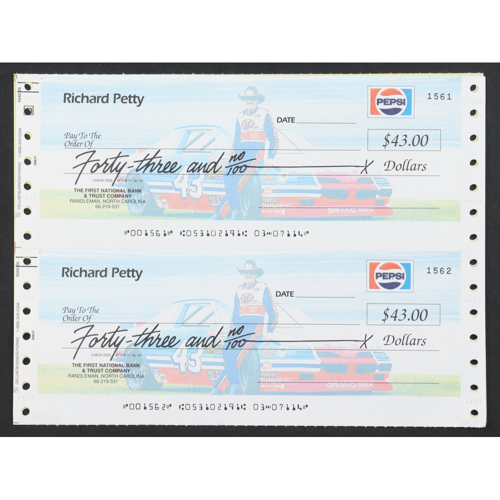 Uncut Sheet of (2) 1992 Pepsi Richard Petty Promotional Checks | Owned ...