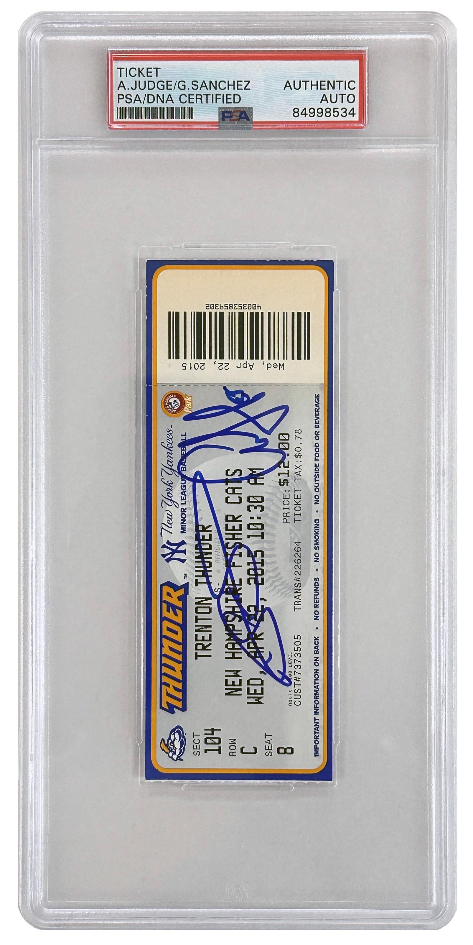 Aaron Judge & Gary Sanchez Signed 2015 Thunder Game Ticket (PSA ...
