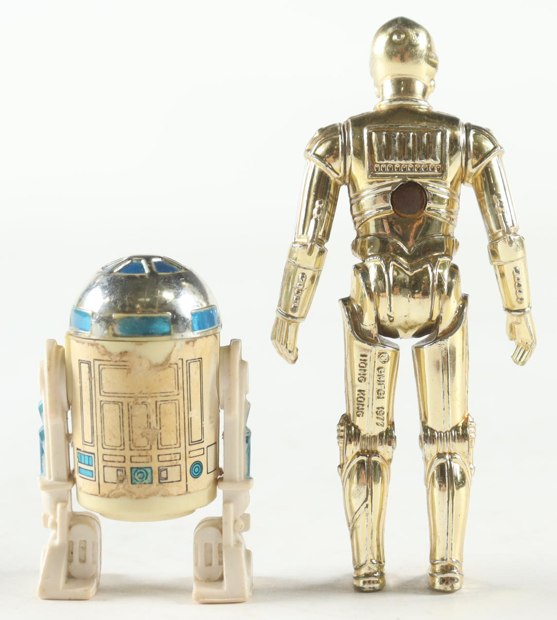 1977 "Star Wars" R2D2 & C3PO Figures with Wood & Glass Display Case ...
