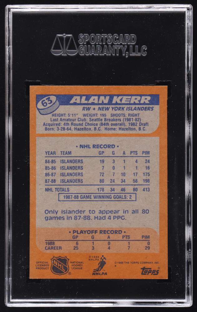 Alan Kerr Signed 1988-89 O-Pee-Chee #63 RC (SGC) | Pristine Auction