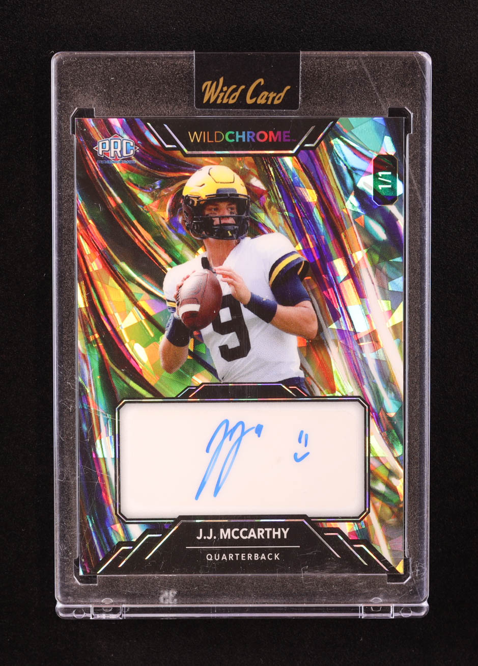 J.J. McCarthy 2023 Wild Card Wild Chrome Autographs Crystal Oil Spill # ...