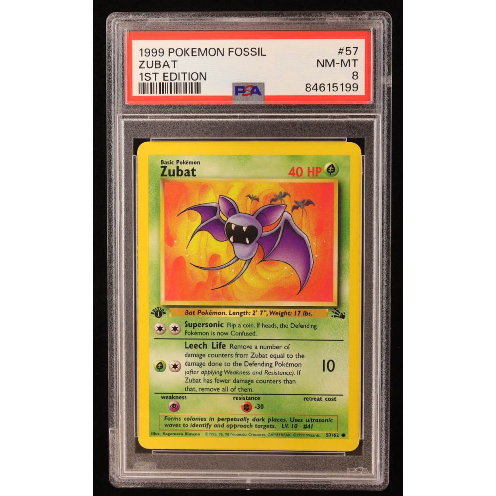 Zubat 1999 Pokemon Fossil 1st Edition #57 (PSA 8) | Pristine Auction