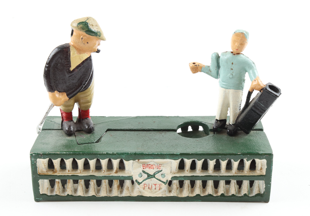 Vintage Mechanical Golf Iron Coin Bank | Pristine Auction