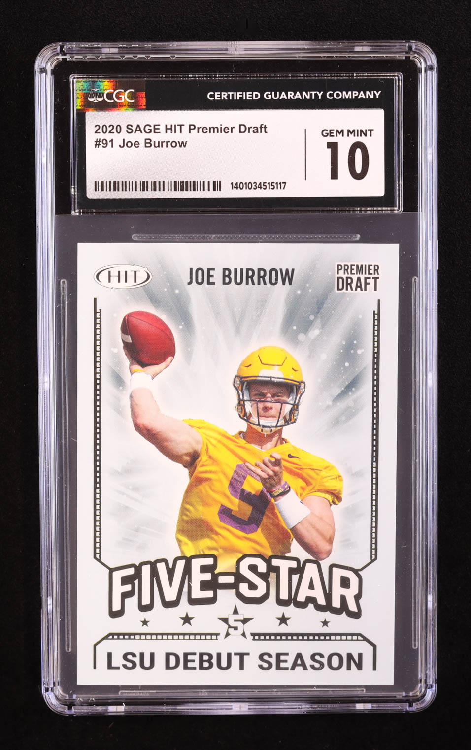 Joe Burrow 2020 SAGE HIT Premier Draft #91 RC (CGC 10) | Pristine Auction