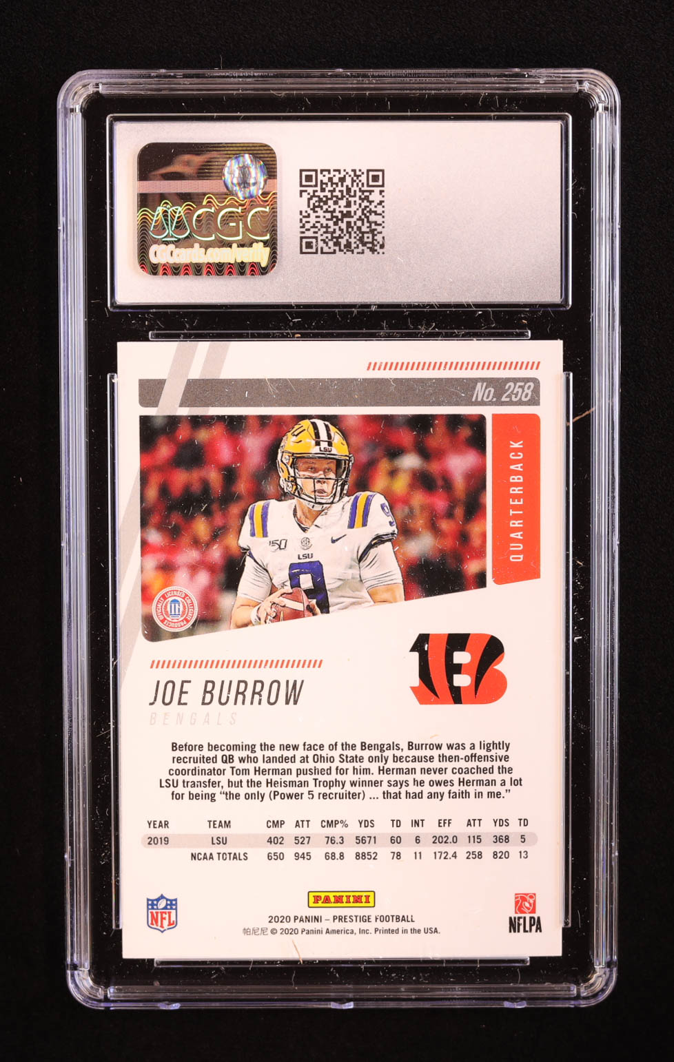 Joe Burrow 2020 Prestige #258 RC (CGC 9) | Pristine Auction