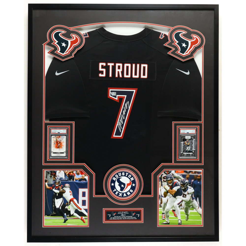 CJ Stroud Signed Texans Custom Framed Jersey with (2) PSA Graded Rookie ...