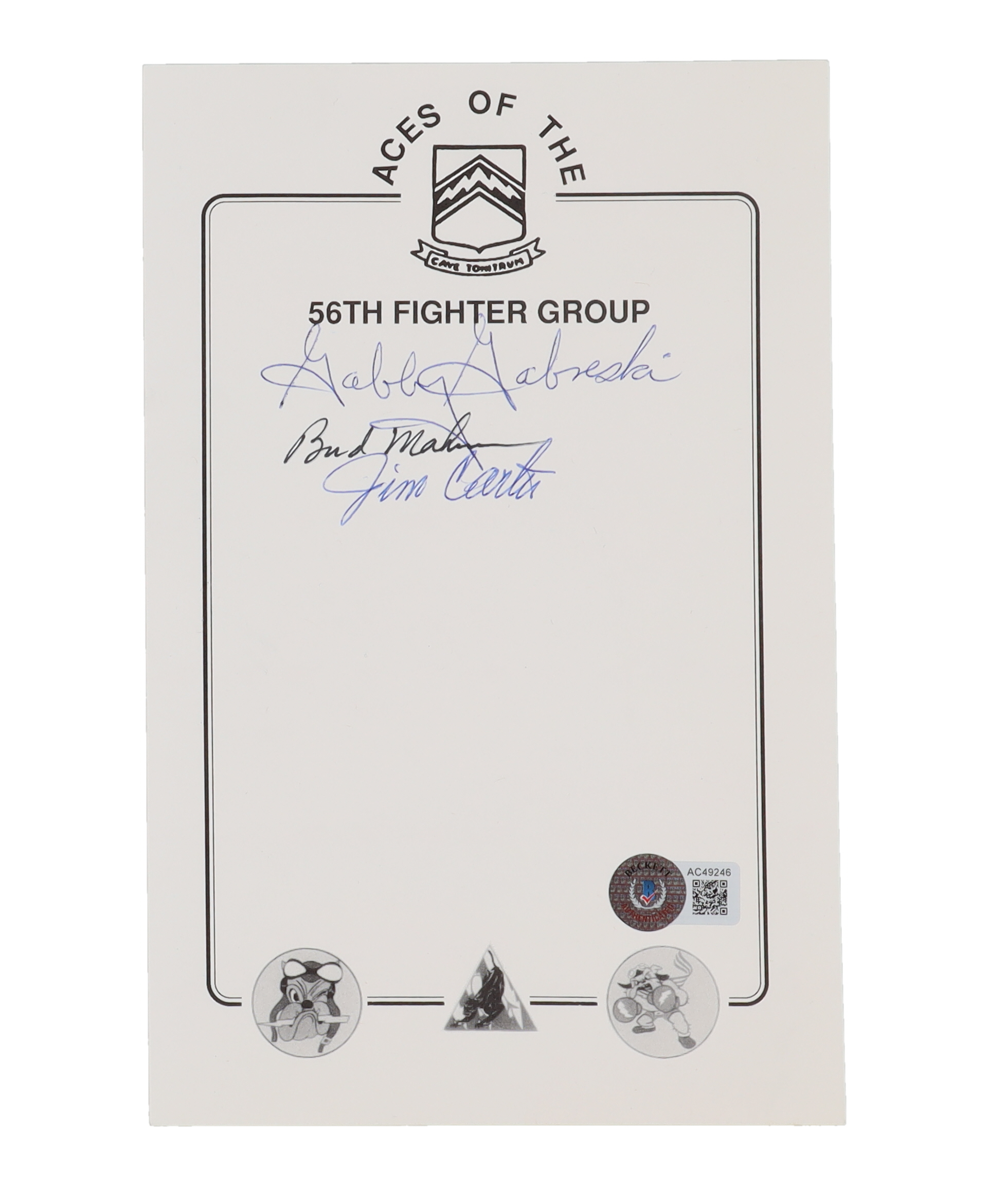Francis "Gabby" Gabreski, Walker "Bud" Mahurin & Jim Carter Signed ...