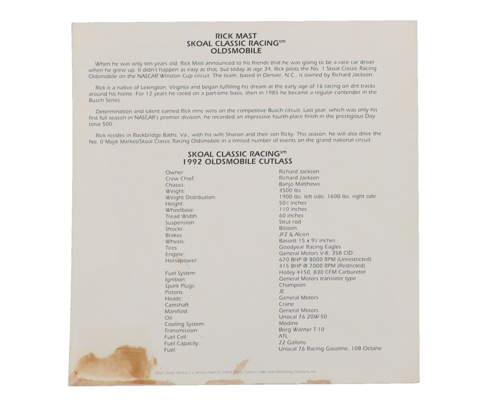 Rick Mast Signed NASCAR 8x8 Photo (Beckett) | Pristine Auction