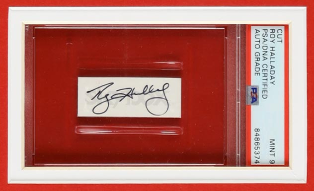 Roy Halladay Signed Custom Framed Cut Display with Unsigned Jersey (PSA ...