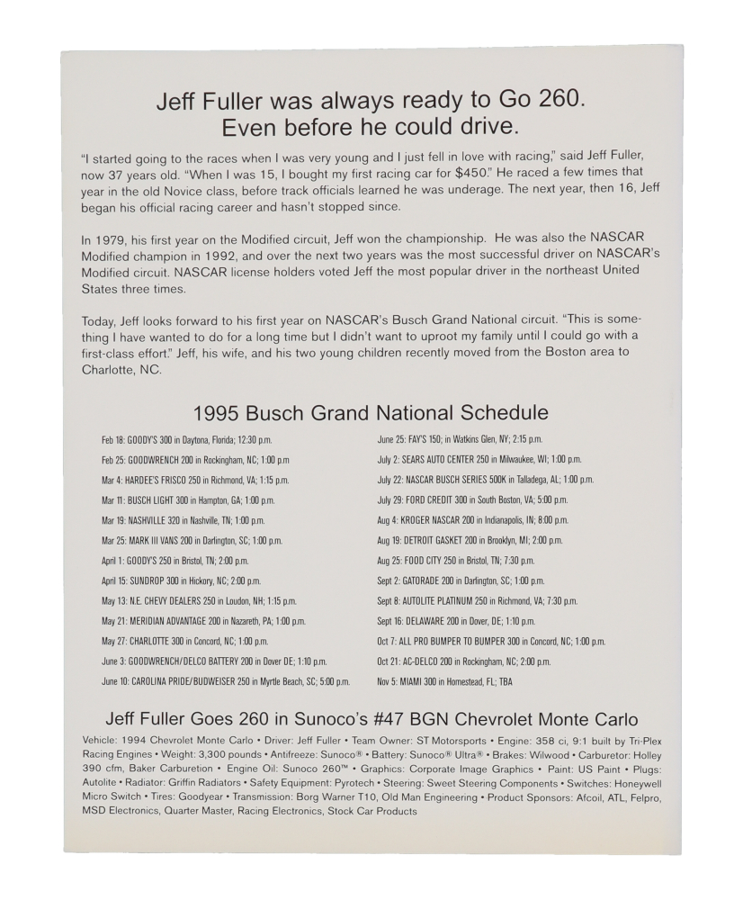 Jeff Fuller Signed NASCAR 8x10 Photo (Beckett) | Pristine Auction