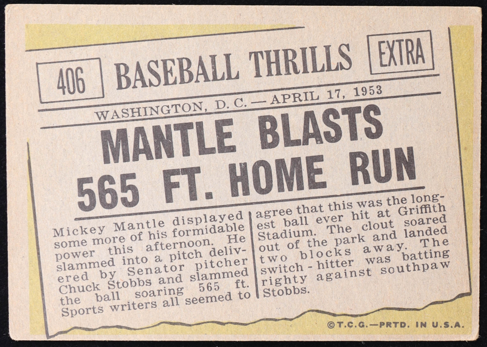 Mickey Mantle 1961 Topps #406 / 565 HR | Pristine Auction