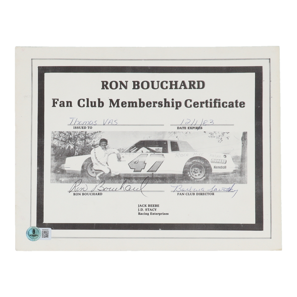Ron Bouchard Signed Fan Club Membership 8x10 Certificate (Beckett ...
