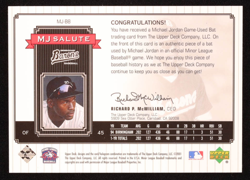 Michael Jordan 2001 Upper Deck MJ Salute #MJB8 Bat | Pristine Auction