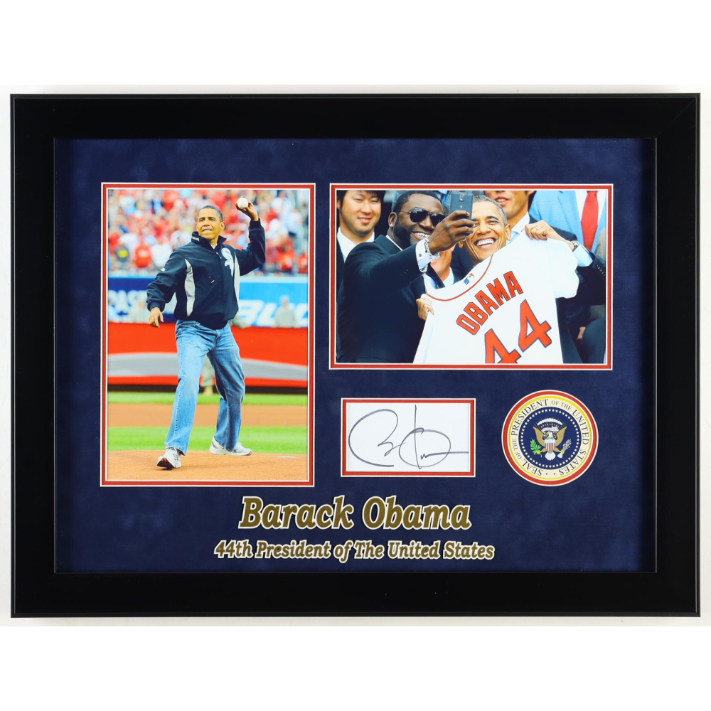 Barack Obama Signed "First Pitch" Custom Framed Cut Display (JSA ...