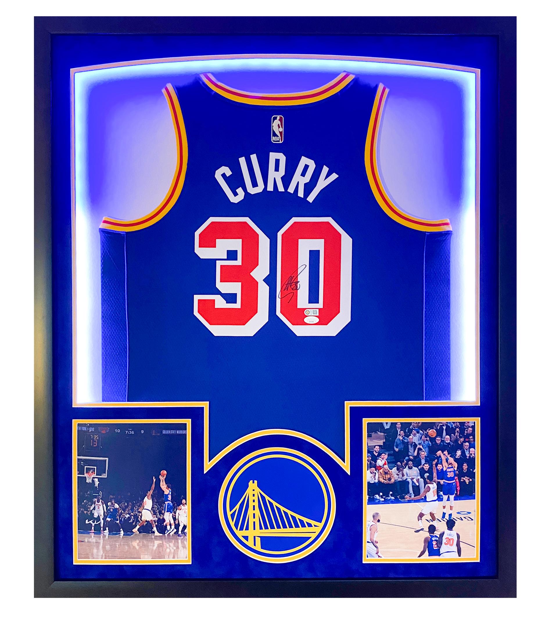 Stephen Curry Signed Warriors Custom Framed LED Jersey Display (JSA ...