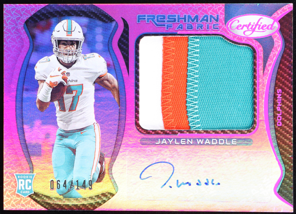 Jaylen Waddle 2021 Certified Freshman Fabric Mirror Signatures Pink ...